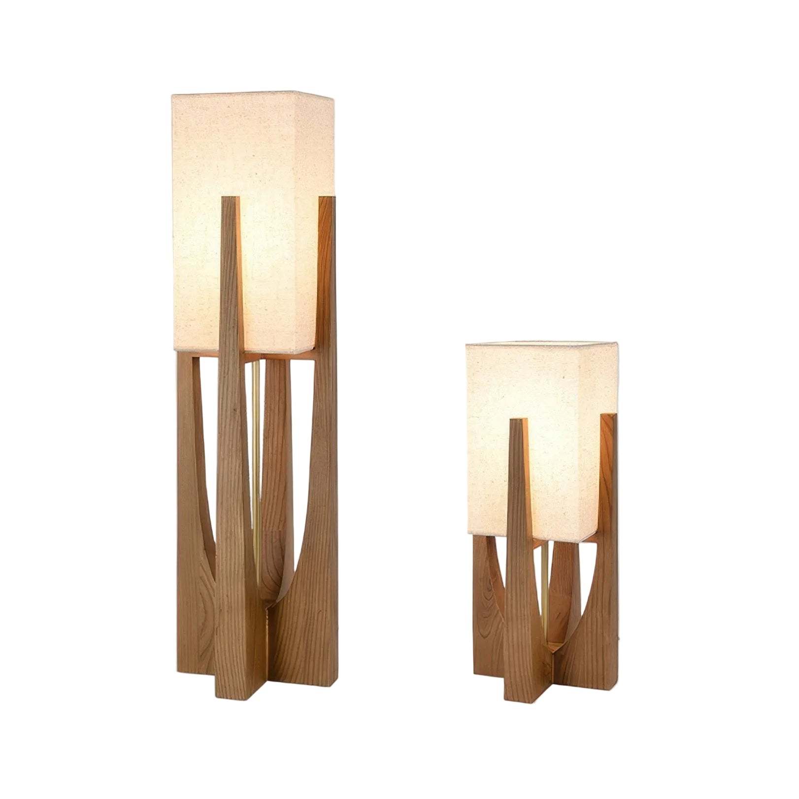 Wooden Rectangular Floor Lamp with Fabric Shade